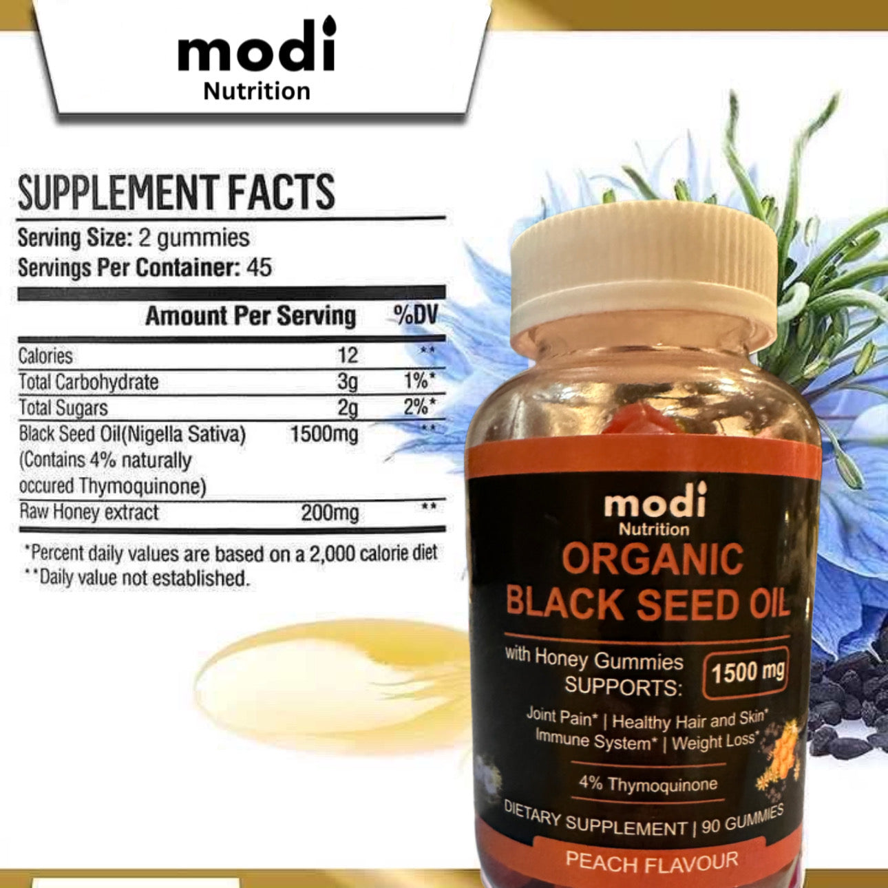 Black Seed Oil Gummies 1500 MG (90 Gummies) w/ 4%+ Thymoquinone – Modi ...
